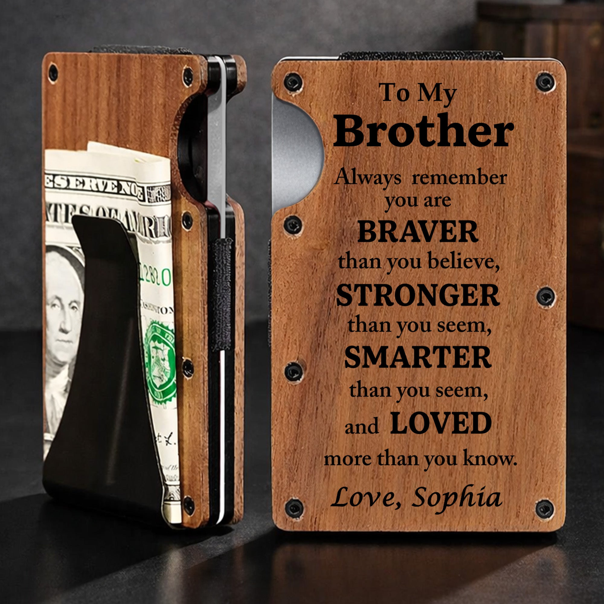 To My Brother Braver Stronger Smarter, Custom Wooden Card Holder, Gift ...