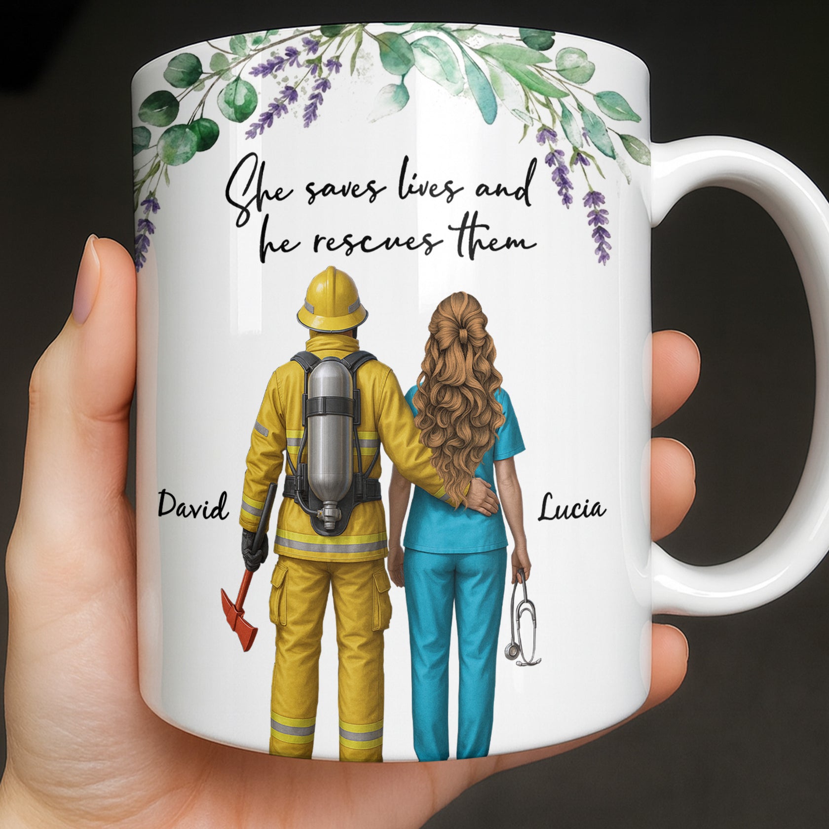 She Saves Lives And He Rescues Them, Coffee Mug, Gift For Firefighters ...