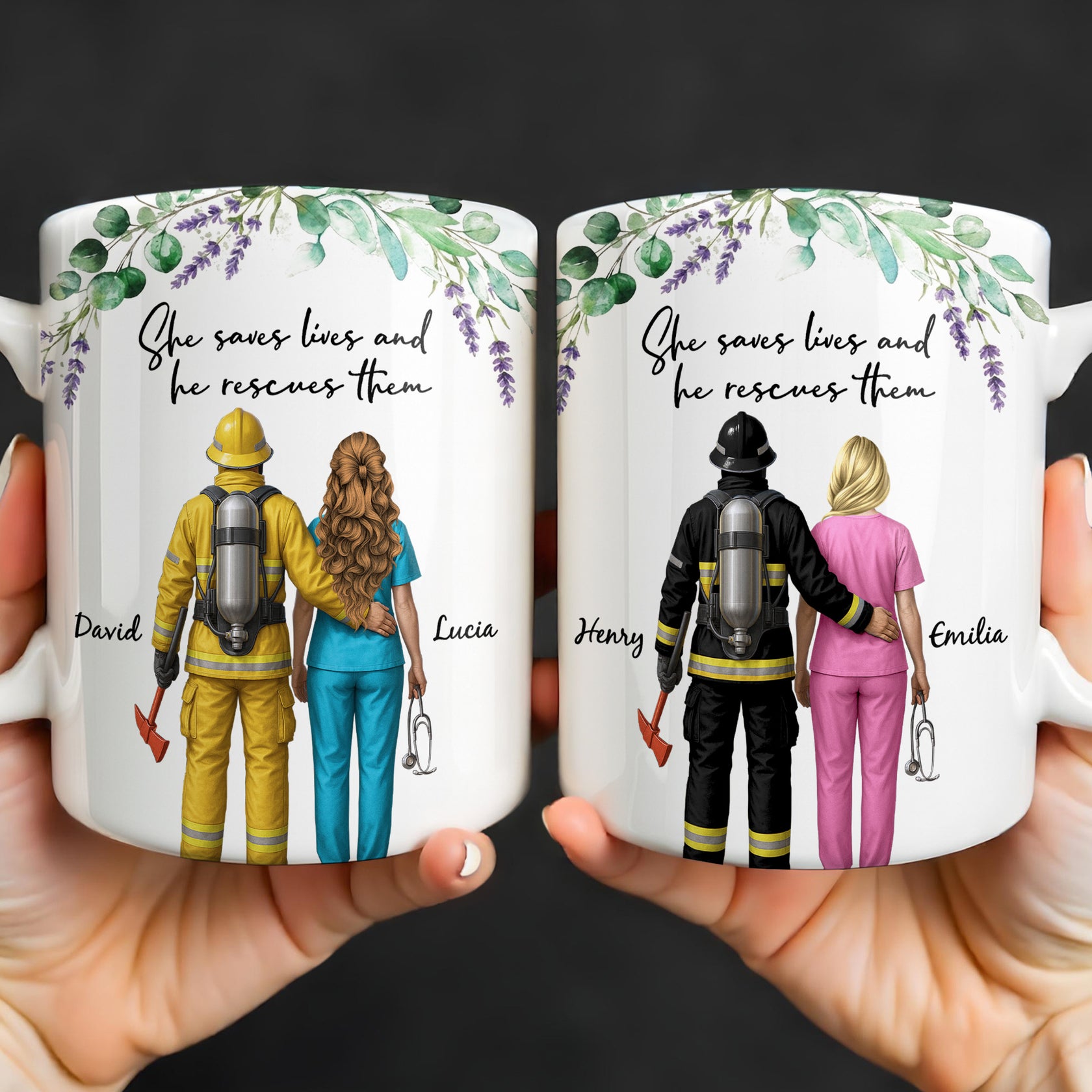 She Saves Lives And He Rescues Them, Coffee Mug, Gift For Firefighters ...