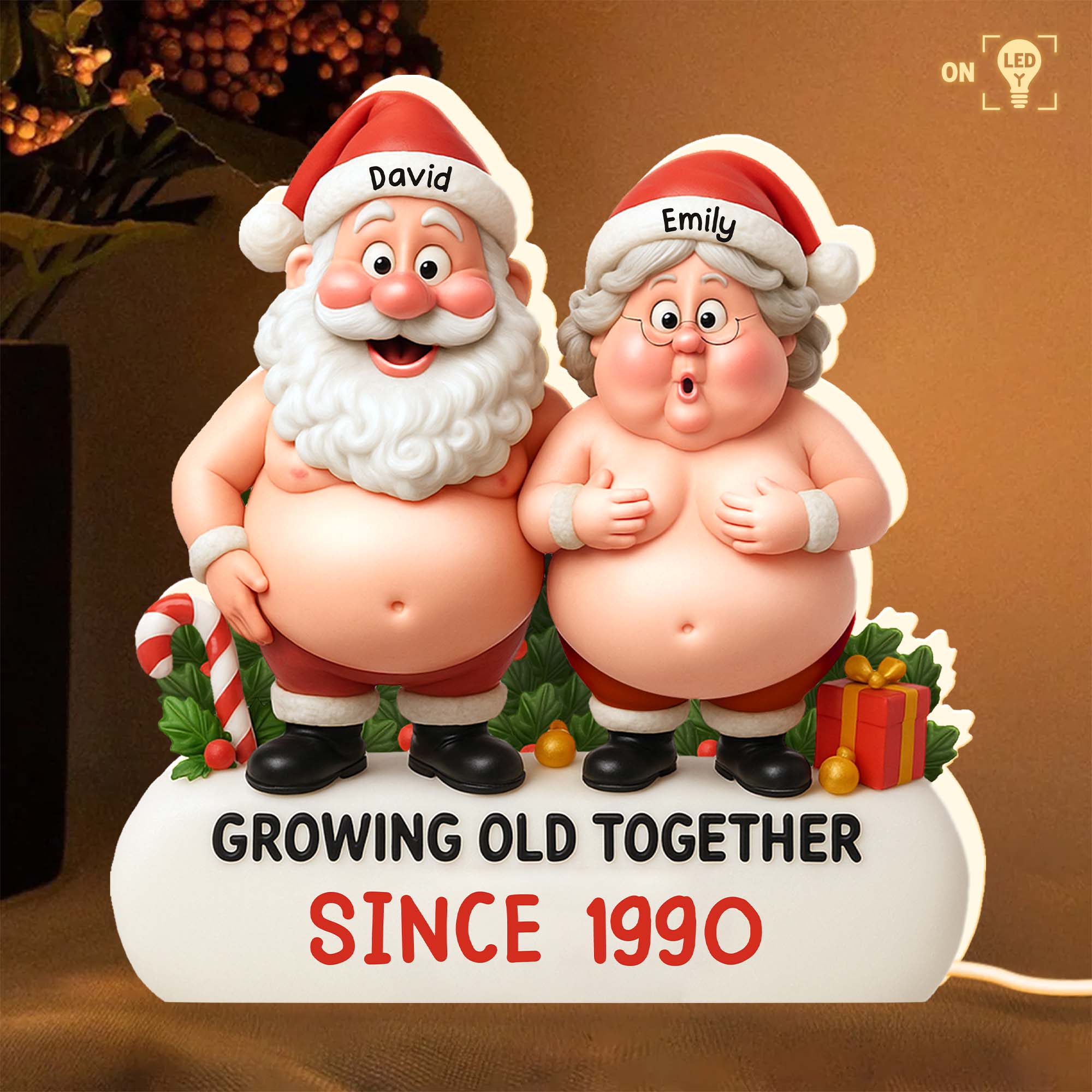 Growing Old Together, Santa And Mrs Claus Design, LED Light Box, Gift ...