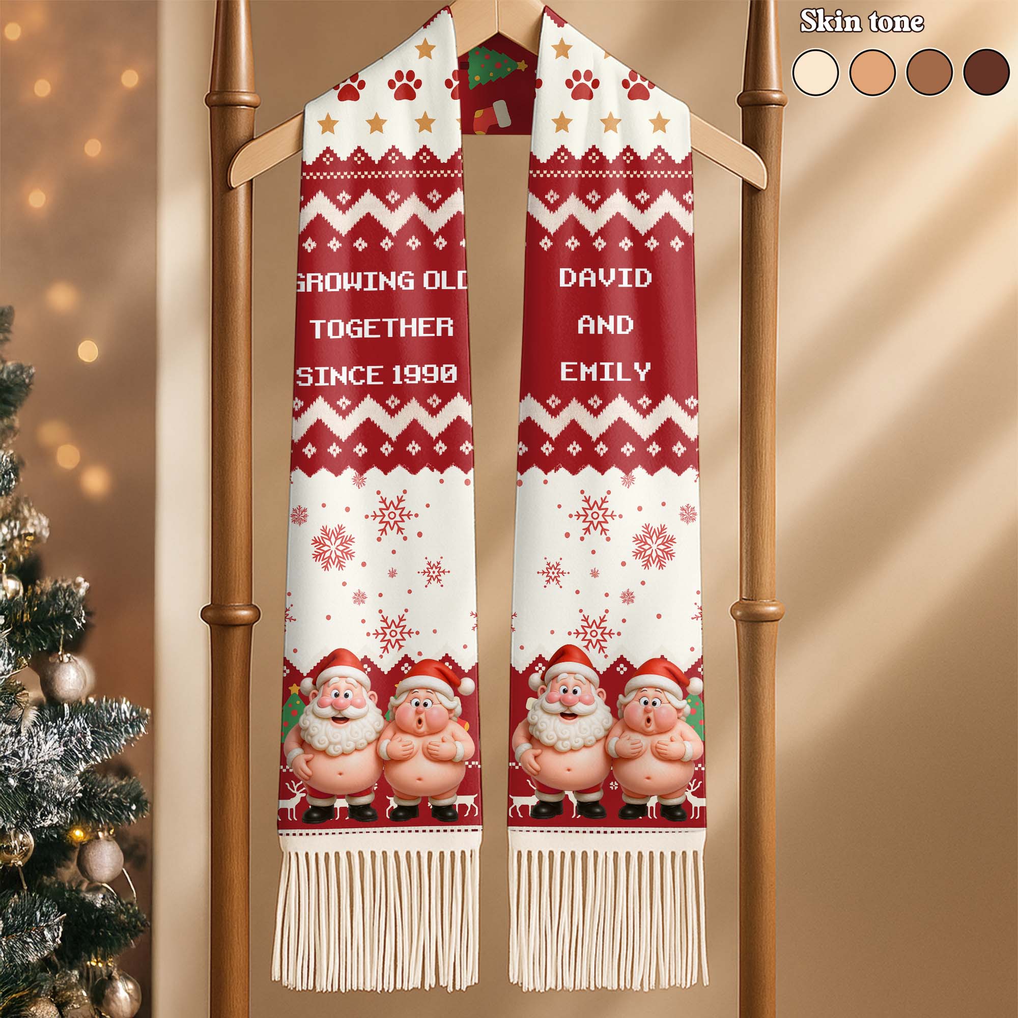 Growing Old Together Since, Festive Santa Claus Design, Scarf, Gift For ...