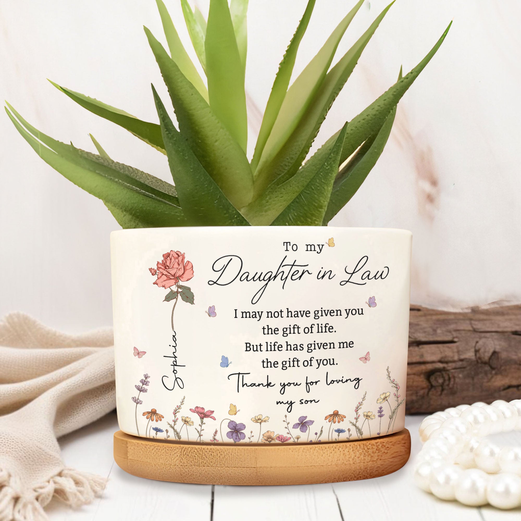 To My Daughter In Law Birth Flowers, Personalized Ceramic Plant Pot ...