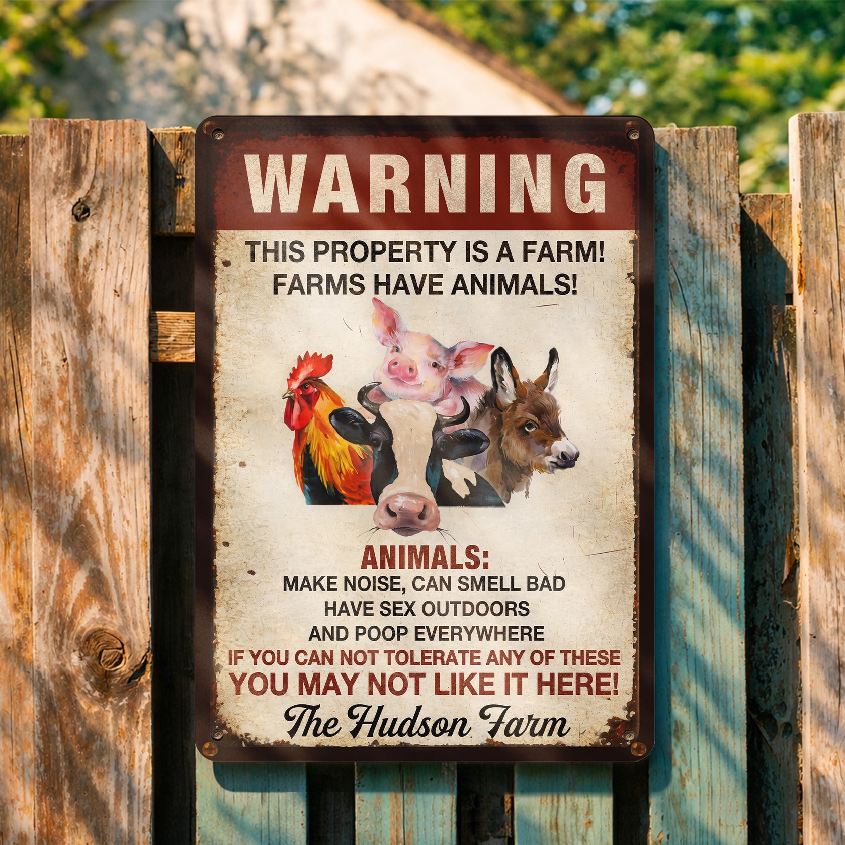 Warning This Property Is A Farm With Farm Animals, Personalized Metal ...