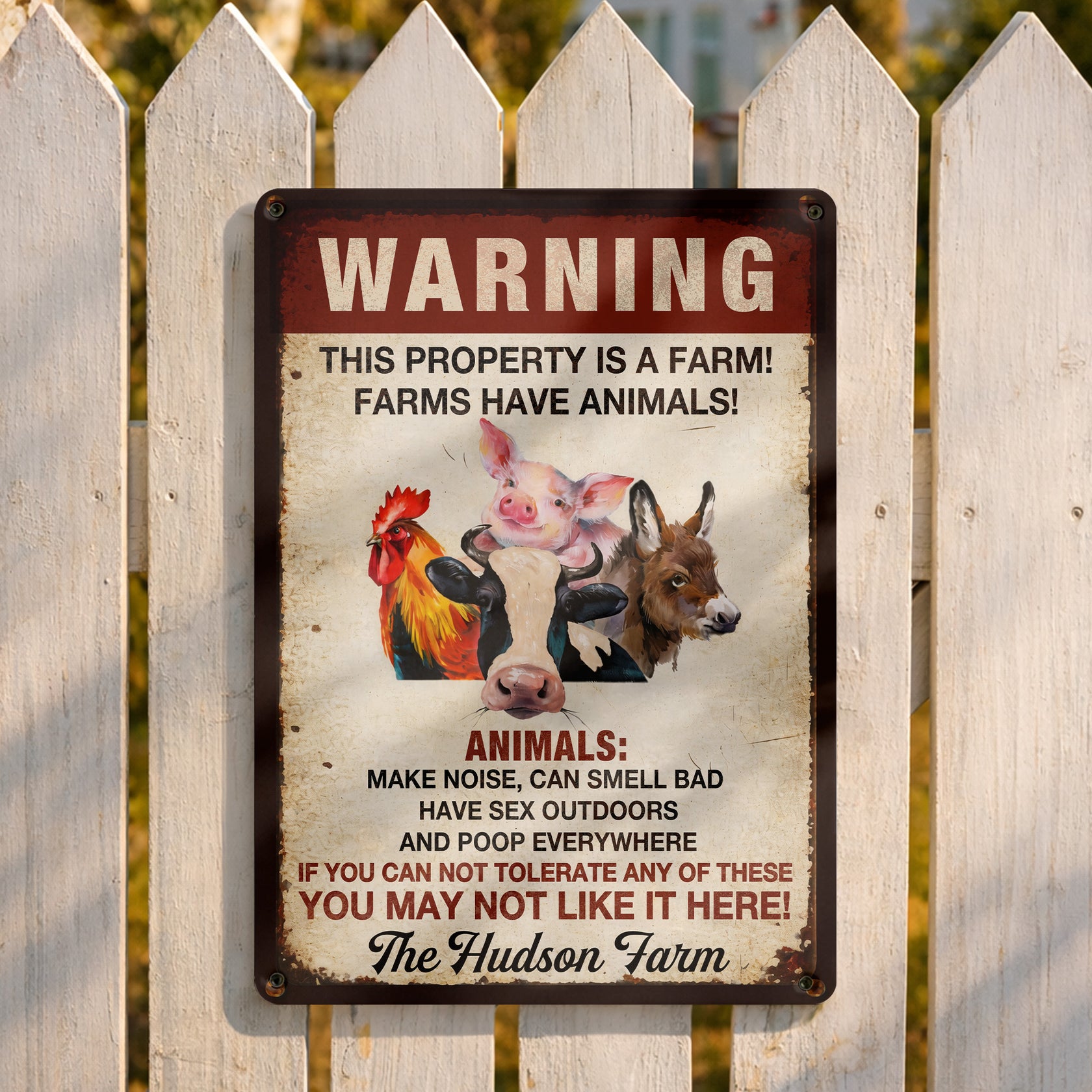 Warning This Property Is A Farm With Farm Animals, Personalized Metal ...