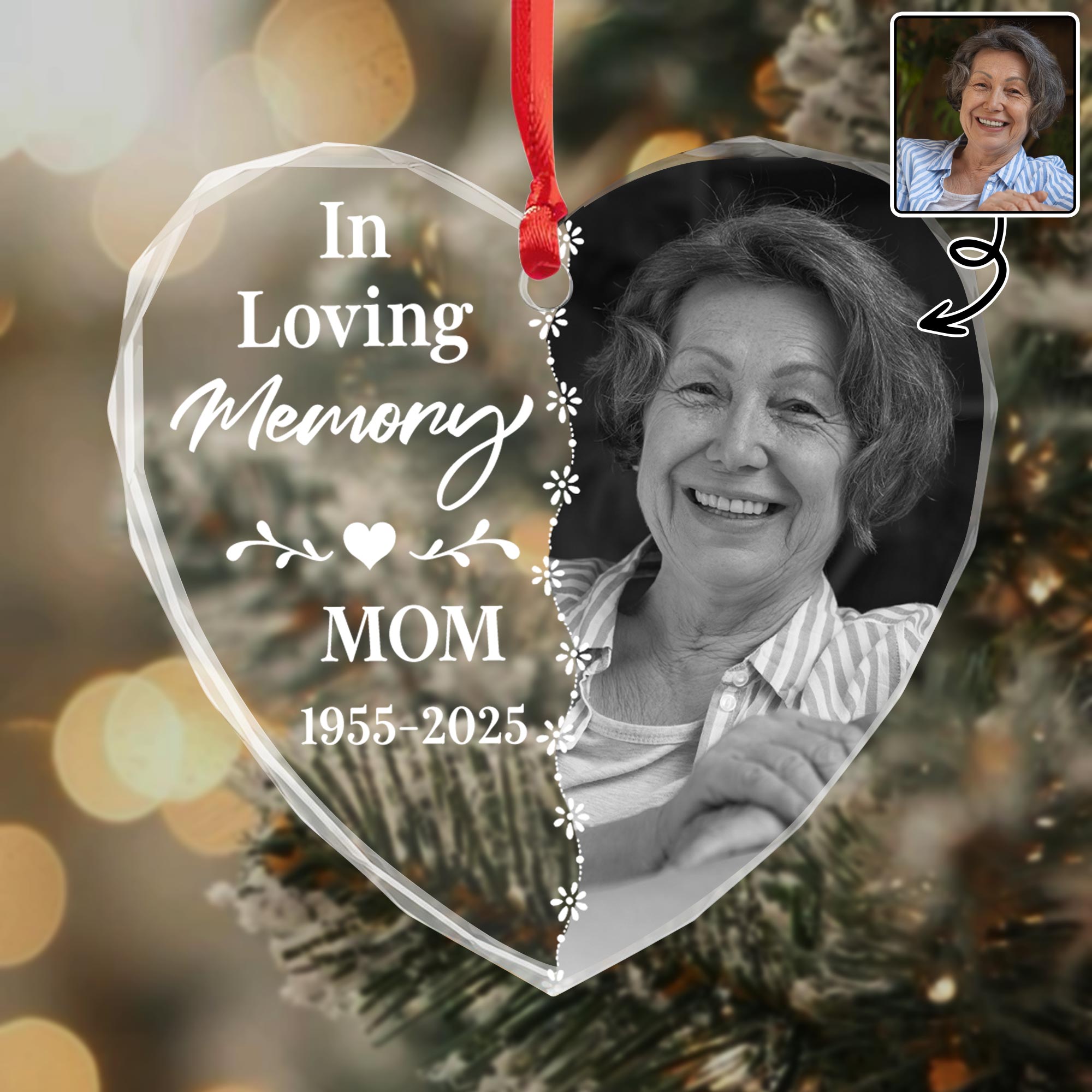 In Loving Memory Mom Heart And Flowers,Personalized Heart Glass ...