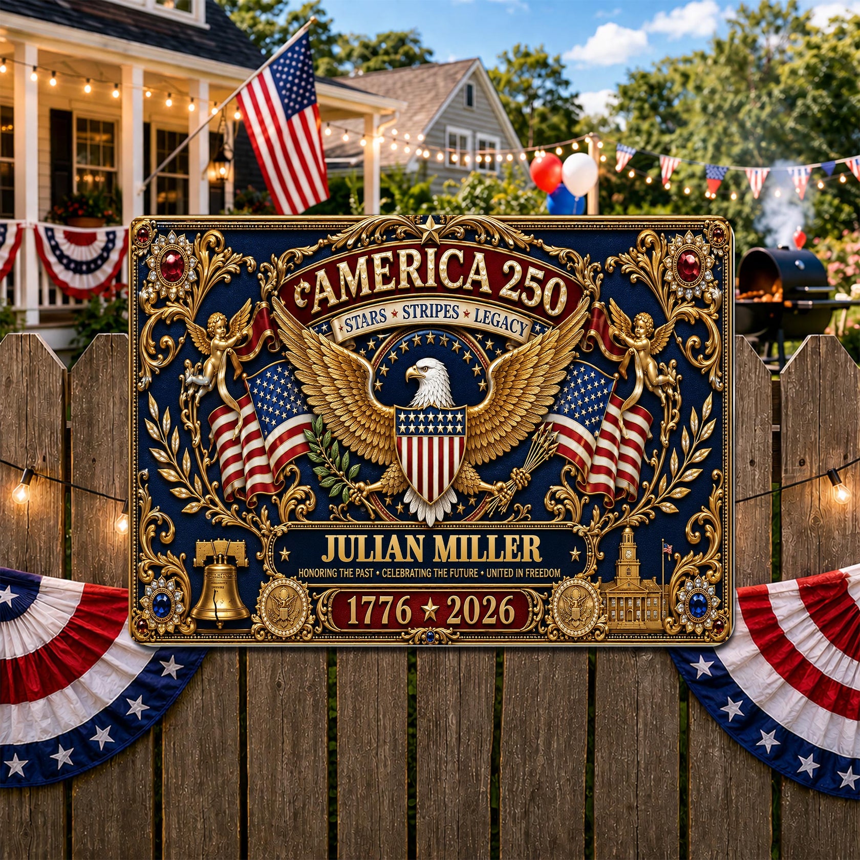 America 250 Stars Stripes Legacy, Personalized Metal Sign, Gift For ...