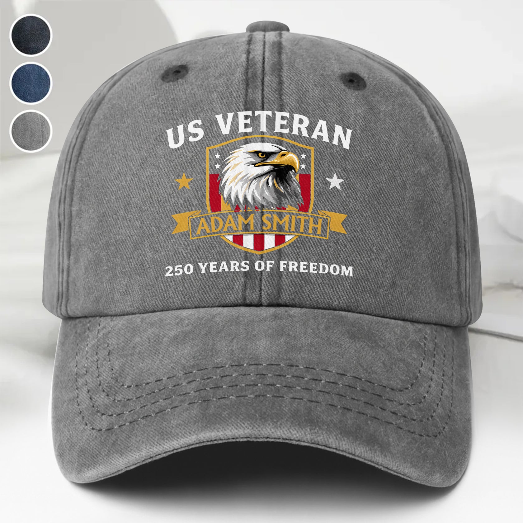 US Veteran Years of Freedom, Personalized Custom Washed Denim Cap ...