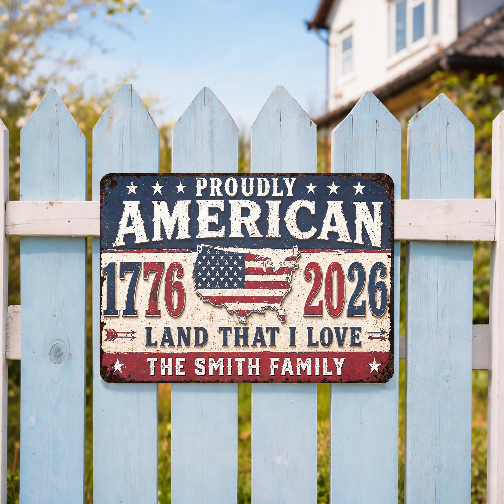 Proudly American Land That I Love, Personalized Metal Sign, Gift For ...